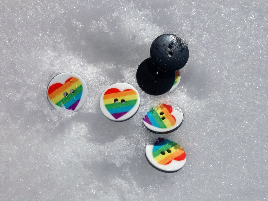 FREE First Class Shipping, Rainbow Heart Button, 2 Hole, 5/8" (24L ...