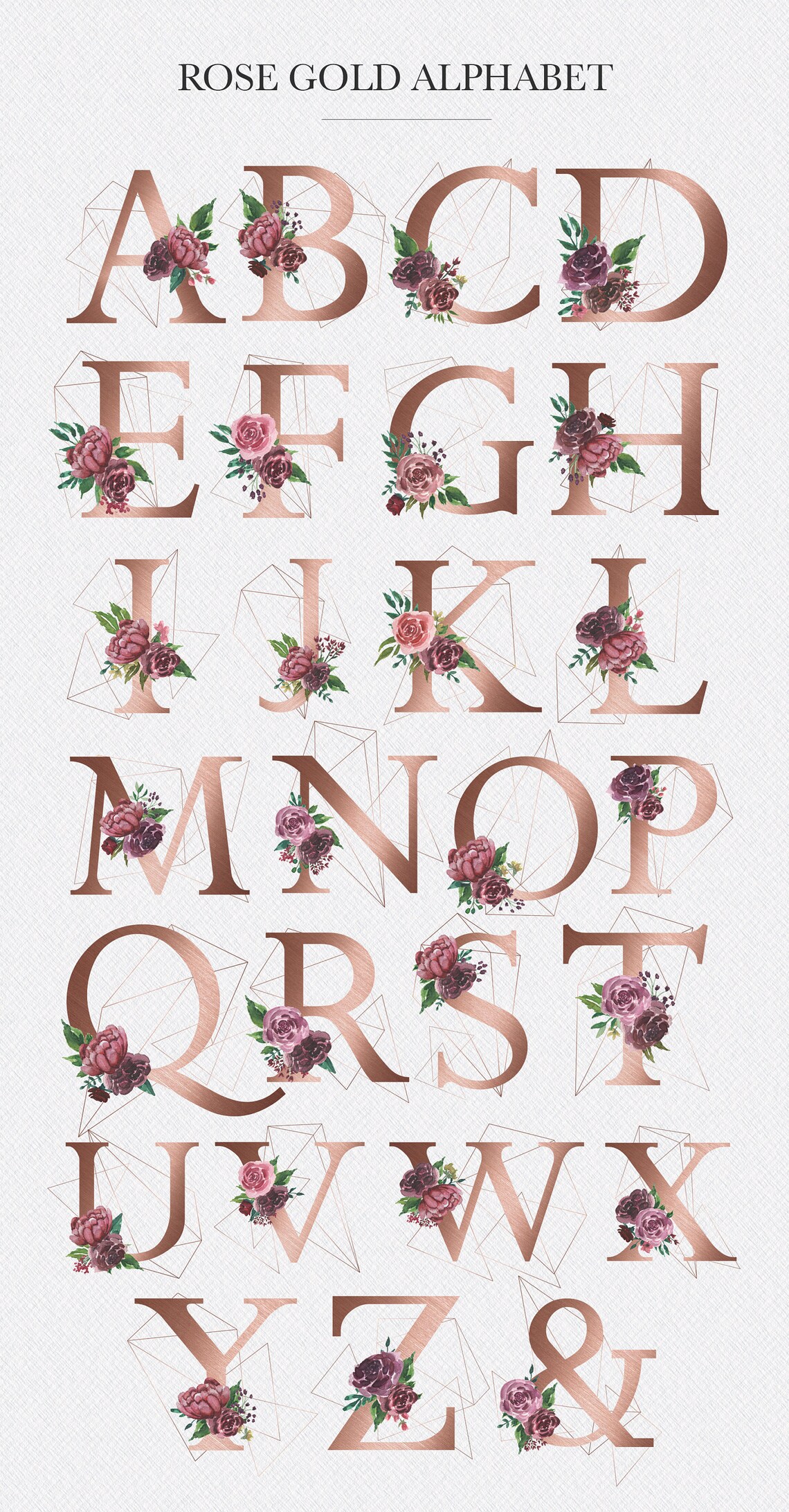 Watercolor Geometry Alphabet Rose Gold Alphabet Monogram Letters ...