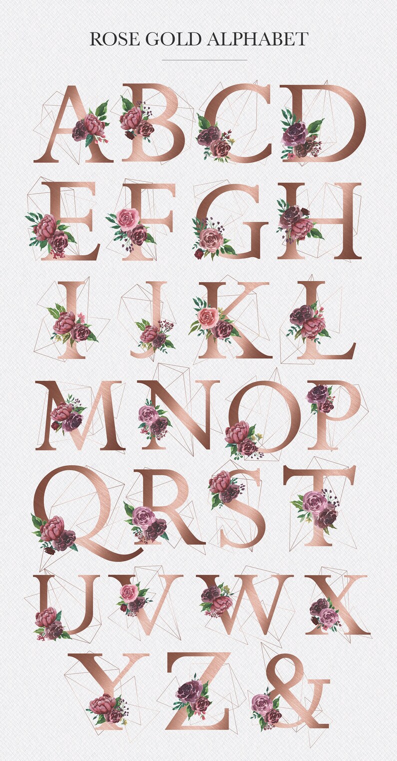 Watercolor Geometry Alphabet Rose Gold Alphabet Monogram Letters ...