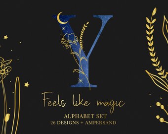 Watercolor Floral Alphabet gold Alphabet Monogram Letters | Etsy