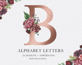 Watercolor Floral Alphabet Rose Alphabet Monogram Letters Flowers ...