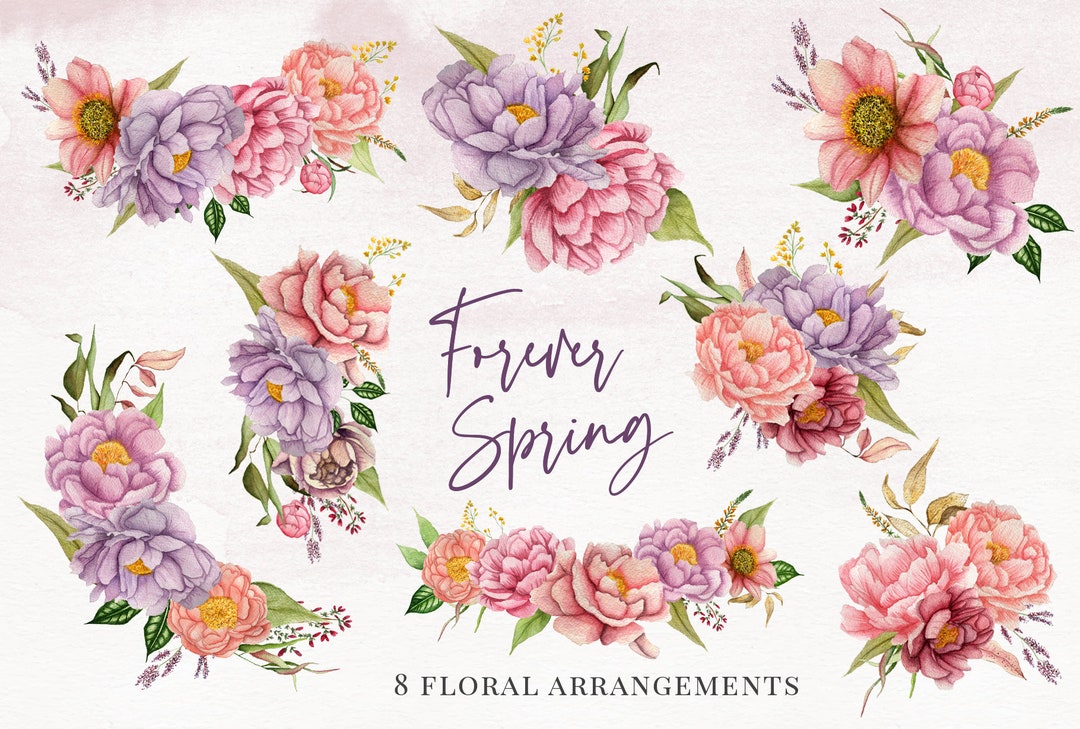 Watercolor Peonies Floral Arrangementshand Painted Watercolor Flower ...