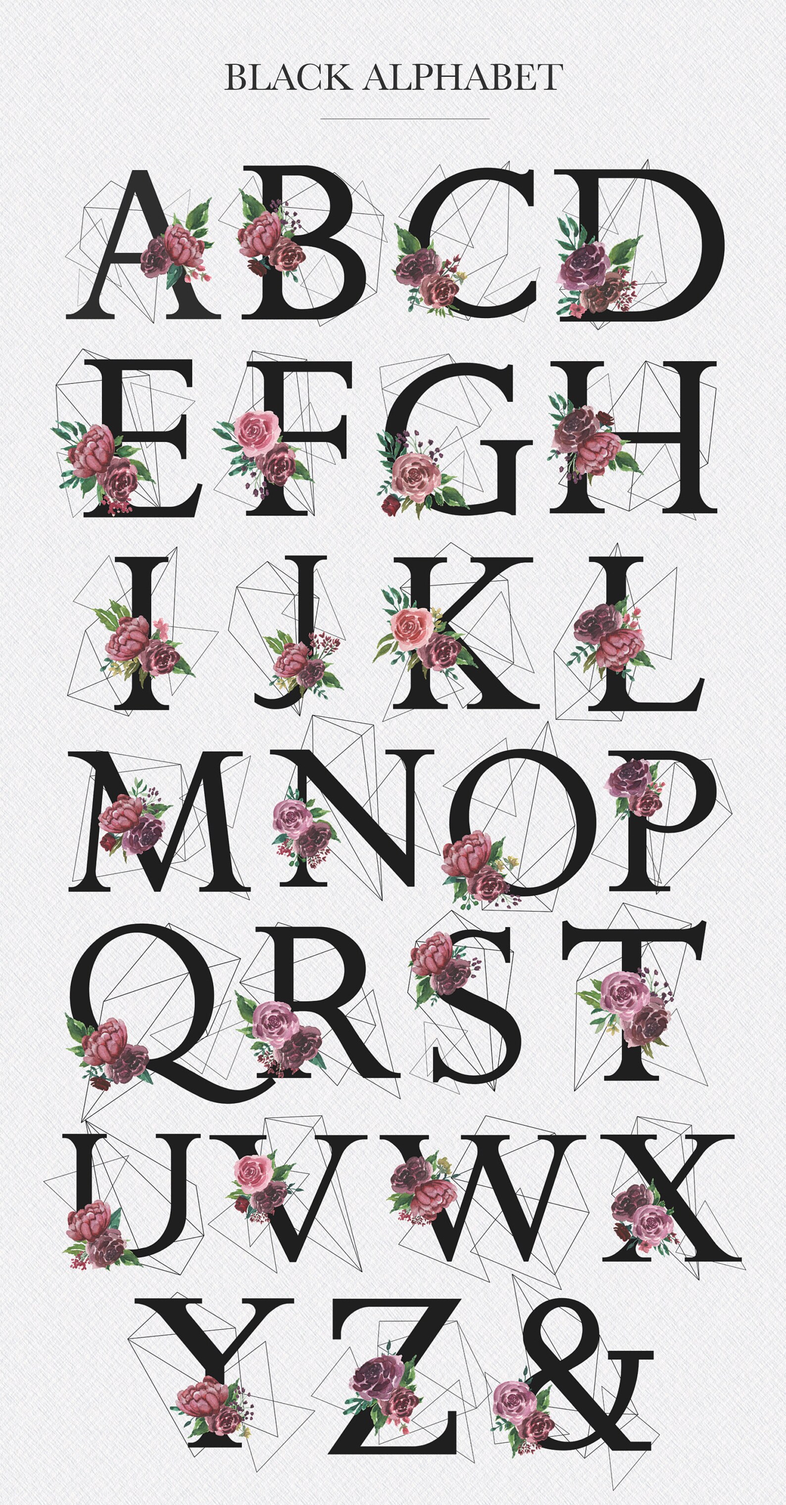 Watercolor Geometry Alphabet Rose Gold Alphabet Monogram Letters ...