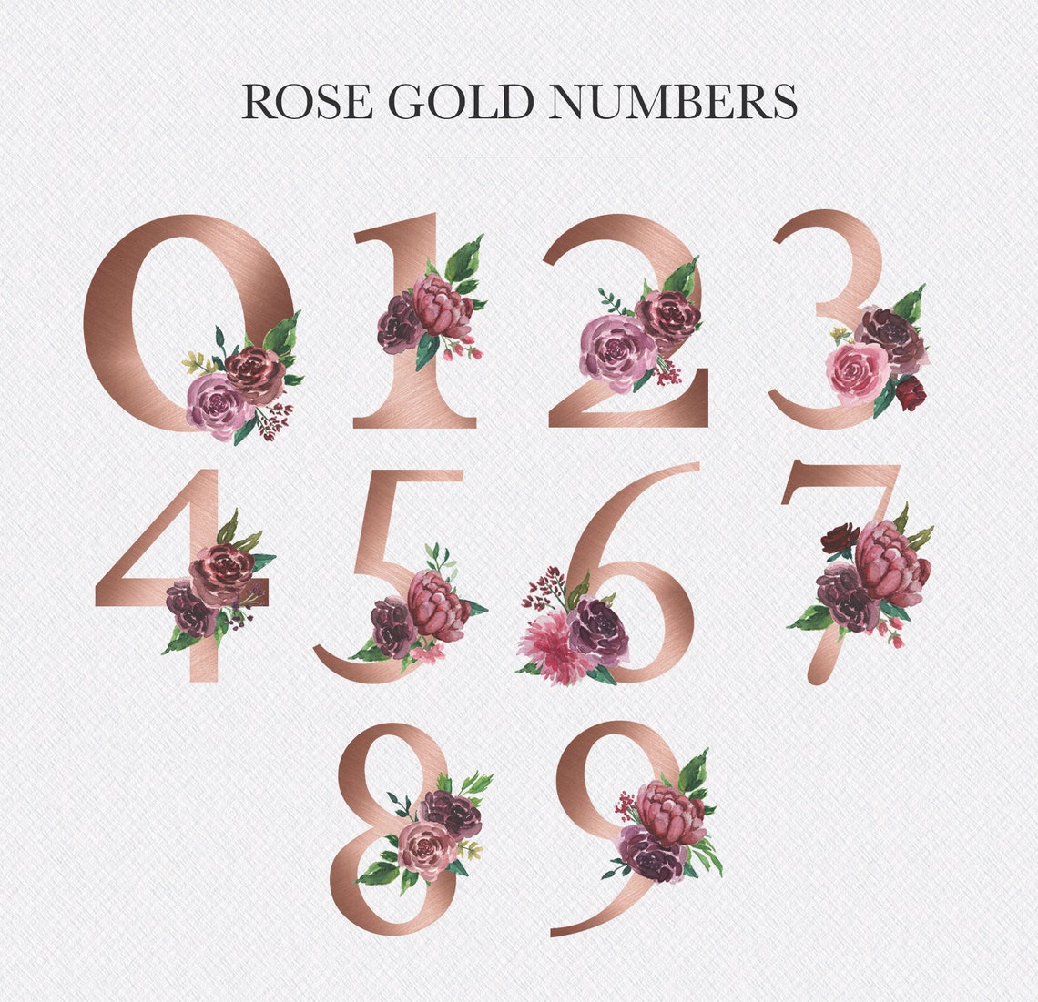 Watercolor Floral Numbers Gold Numbers Floral Numbers Monogram Letters ...