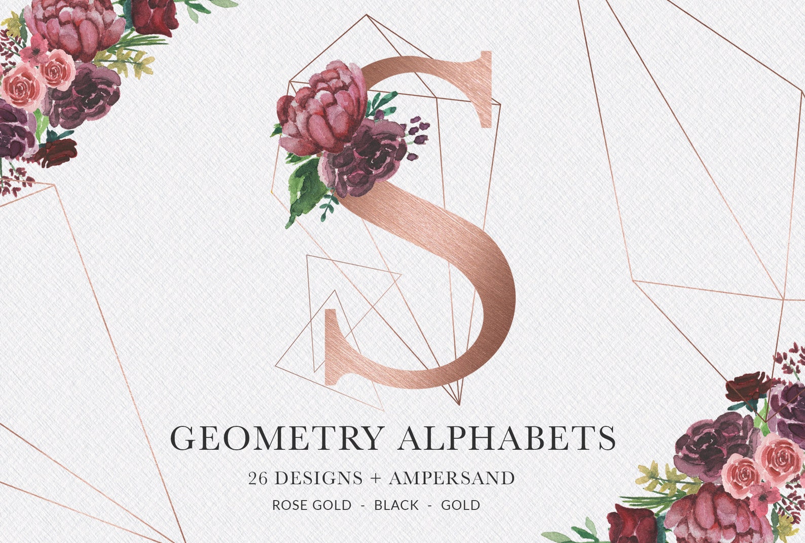 Watercolor Geometry Alphabet Rose Gold Alphabet Monogram Letters ...