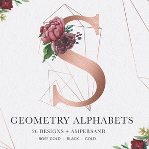 Watercolor Geometry Alphabet Rose Gold Alphabet Monogram Letters ...