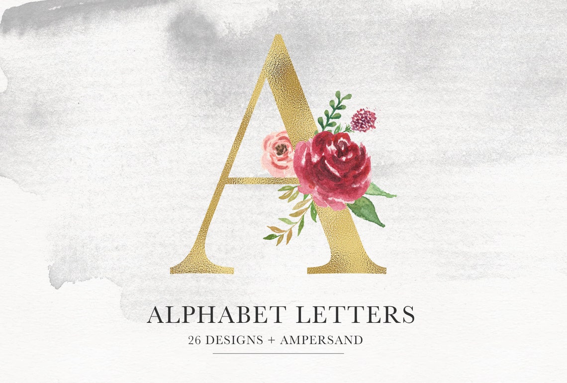 Watercolor Floral Alphabet Gold Alphabet Animal Alphabet - Etsy