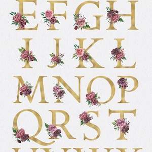 Watercolor Floral Alphabet Rose Gold Alphabet Monogram Letters Forest ...