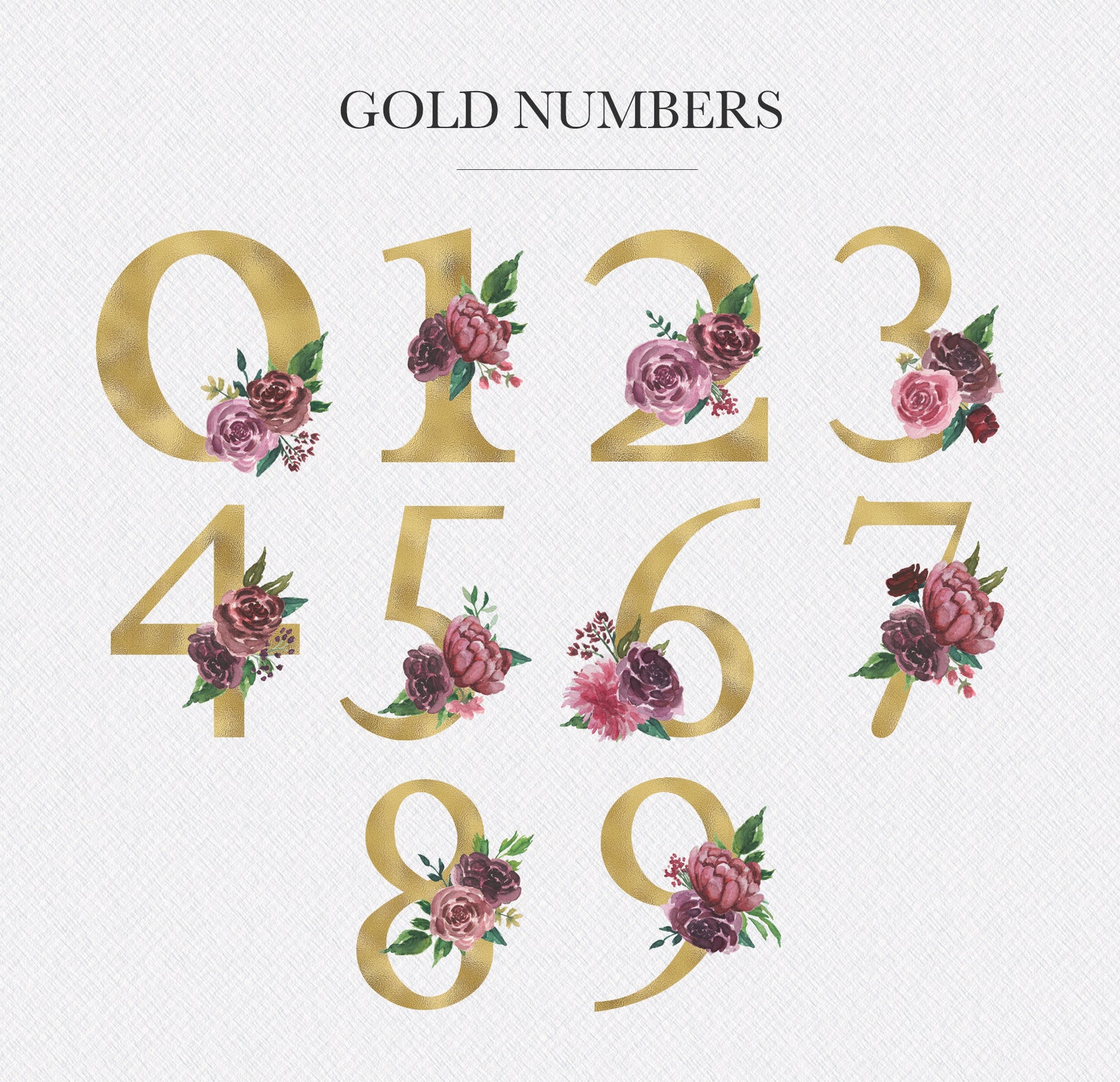 Watercolor Floral Numbers Gold Numbers Floral Numbers Monogram Letters ...