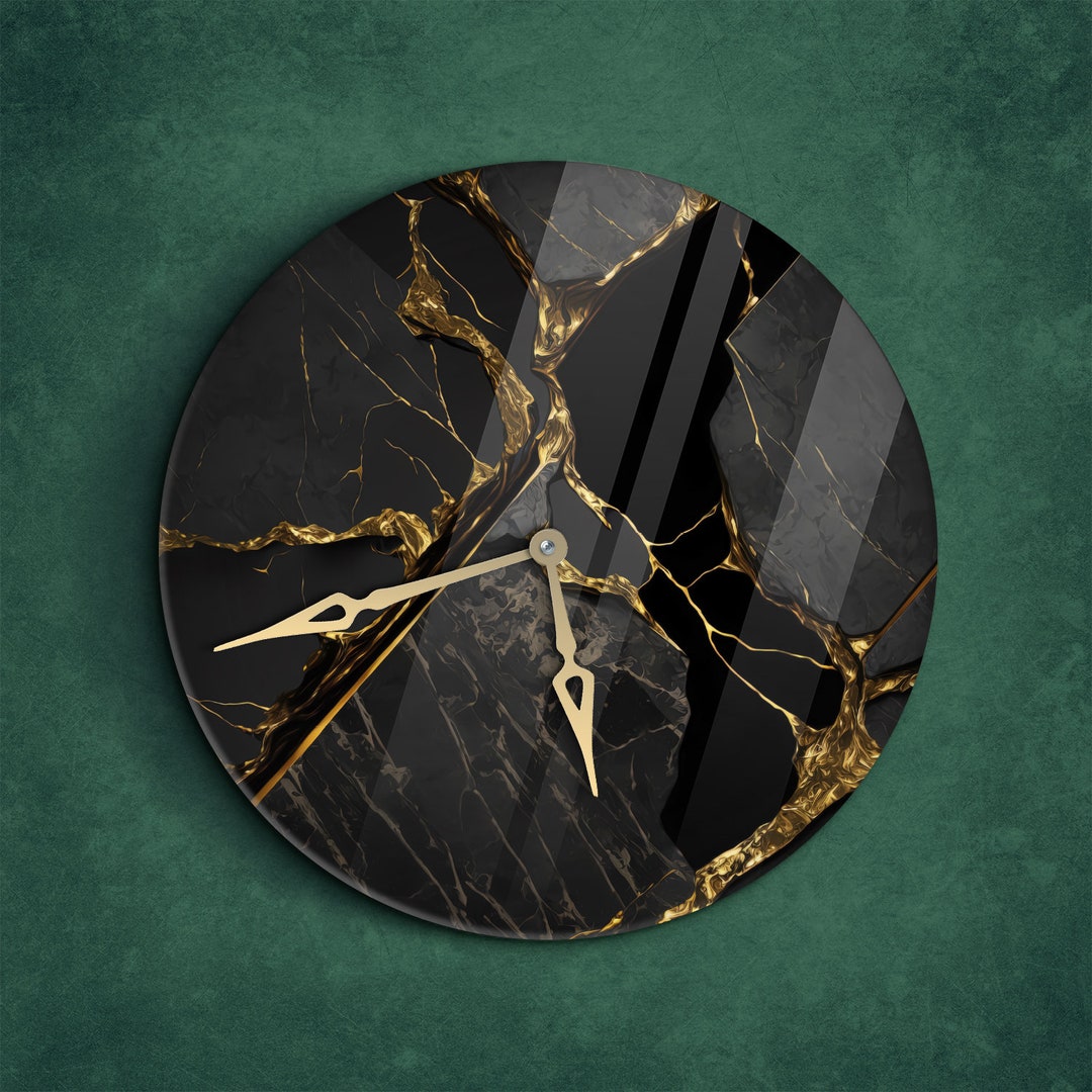 Resin Wall Clock, Black and Gold Clock, Acrylic Wall Clock, Wall Clock ...