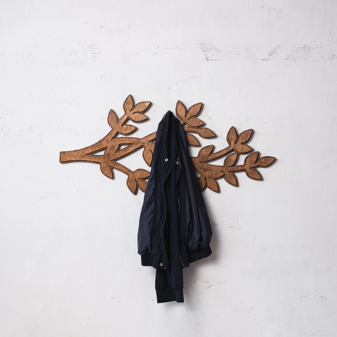 Branch Coat Rack Wall Mount, Modern Wooden Coat Hanger, Tree Branch ...