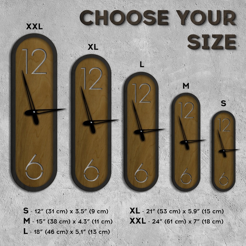Long Wall Clock, Vertical Wall Clock, Oval Wall Clock, Wooden Wall ...