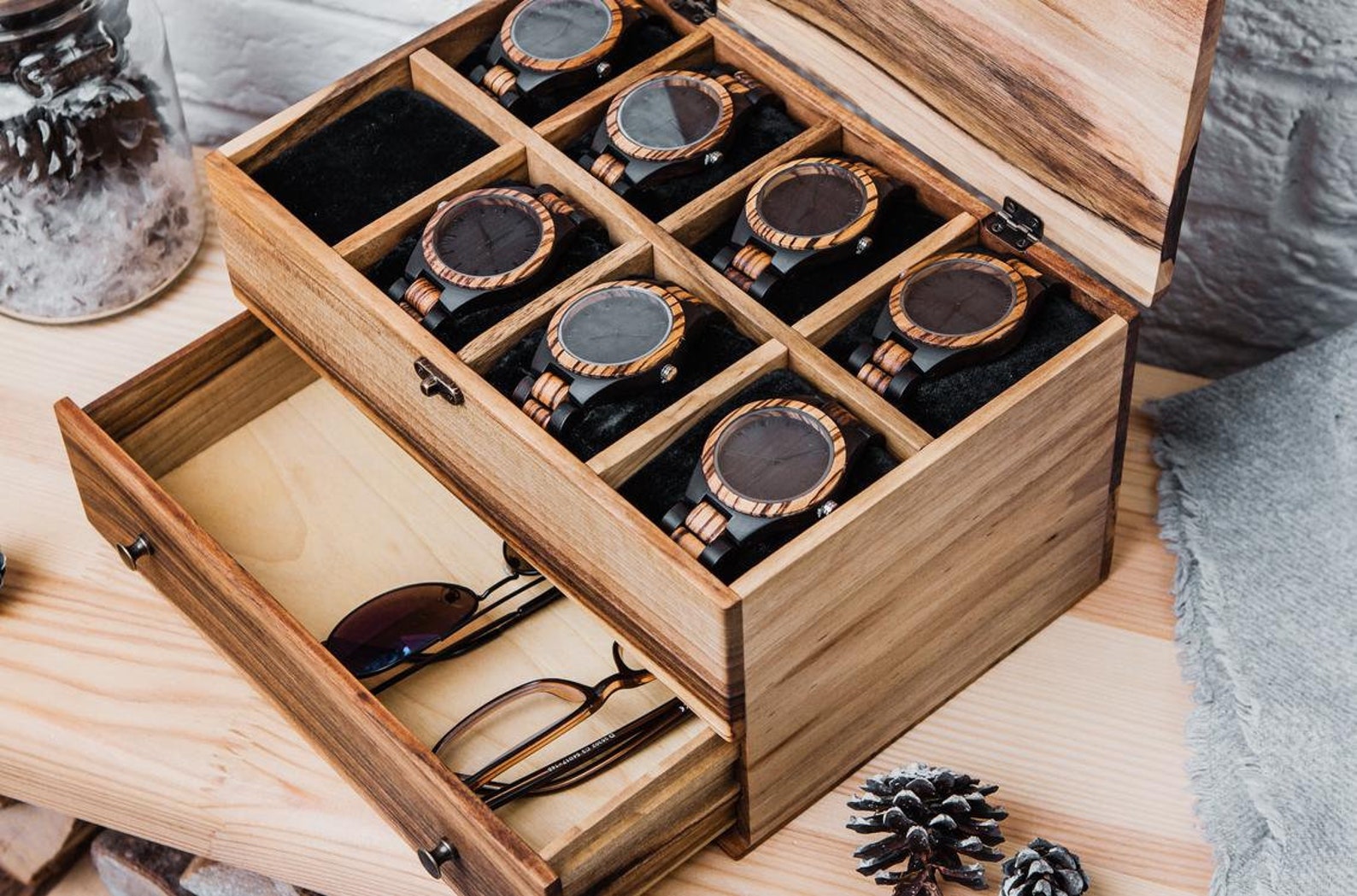 Watch Box With Drawer, Wood Watch Box , Watch Box for Men Personalized ...