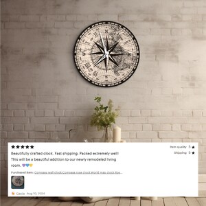 Compass Wall Clock,compass Rose Clock,world Map Clock,rose Wind Clock ...