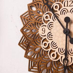 Mandala Wall Clock, Multilayer Clock, Wooden Wall Clock, Oversized Wall Clock, Laser Cut Clock ...