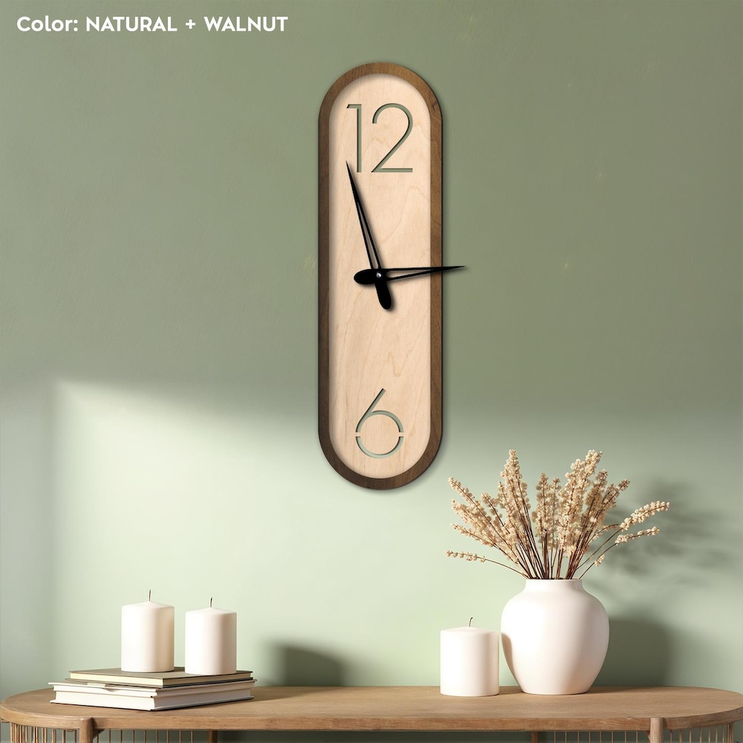 Long Wall Clock, Vertical Wall Clock, Oval Wall Clock, Wooden Wall ...