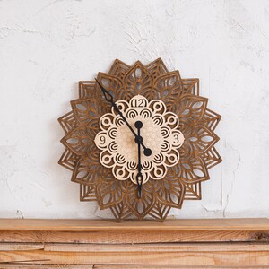 Mandala Wall Clock, Multilayer Clock, Wooden Wall Clock, Oversized Wall Clock, Laser Cut Clock ...