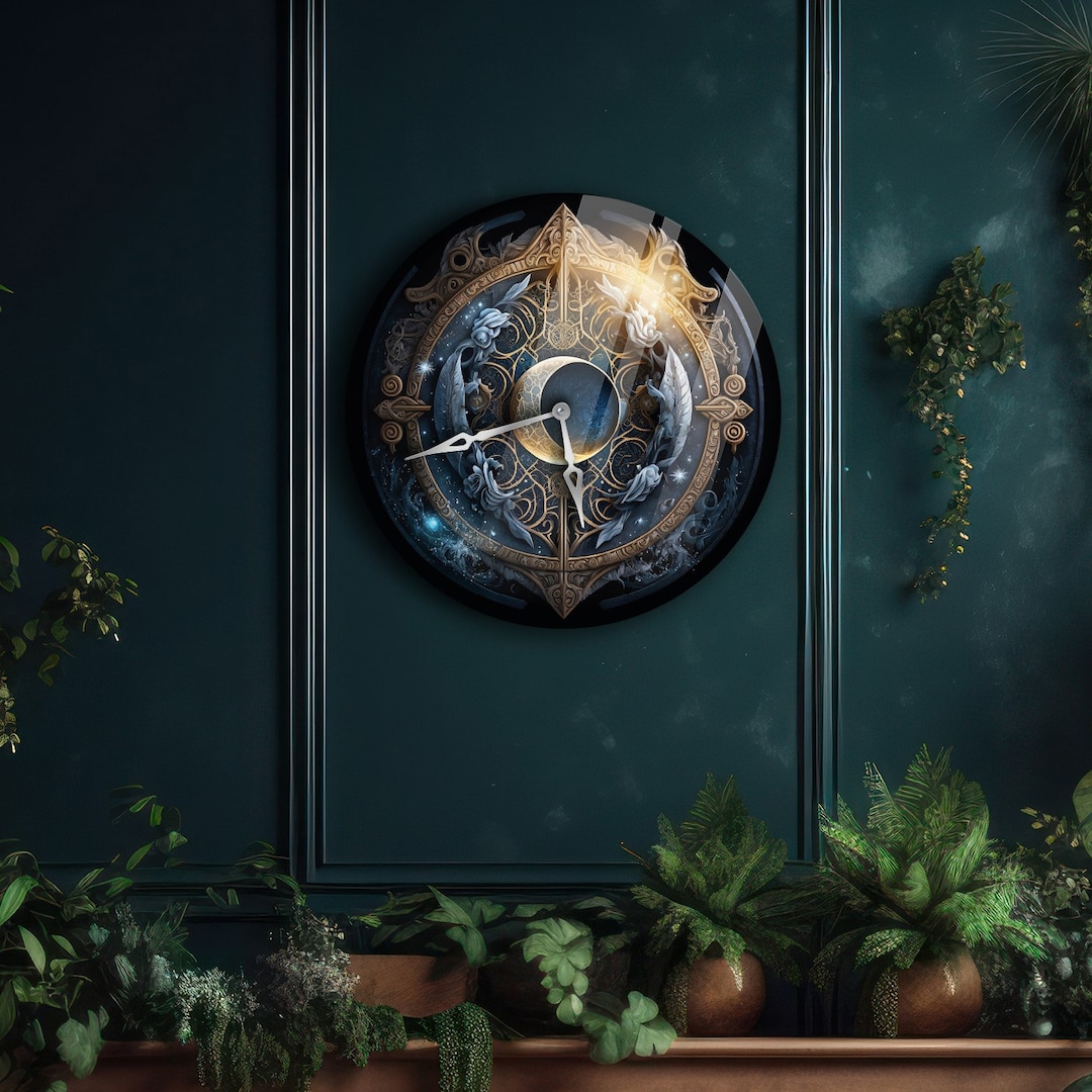 Sun and Moon Clock, Moon Wall Clock, Celestial Wall Clock, Lunar Clock ...