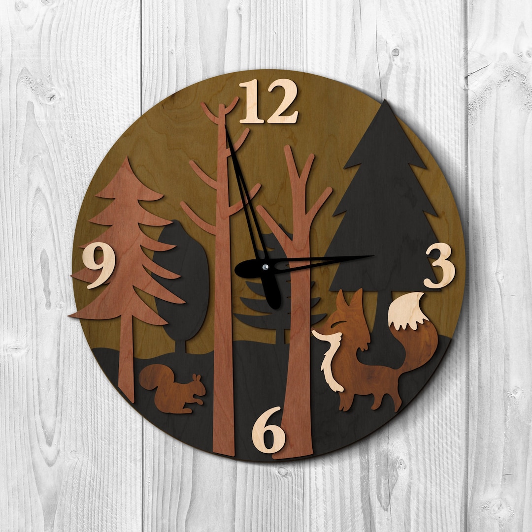 Forest Wall Clock, Animal Wall Clock, Wooden Wall Clock, Tree Wall ...
