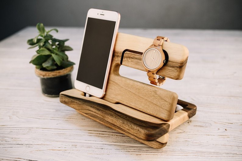 Nightstand Organizer for Men Phone Stand Wood Office Desk | Etsy