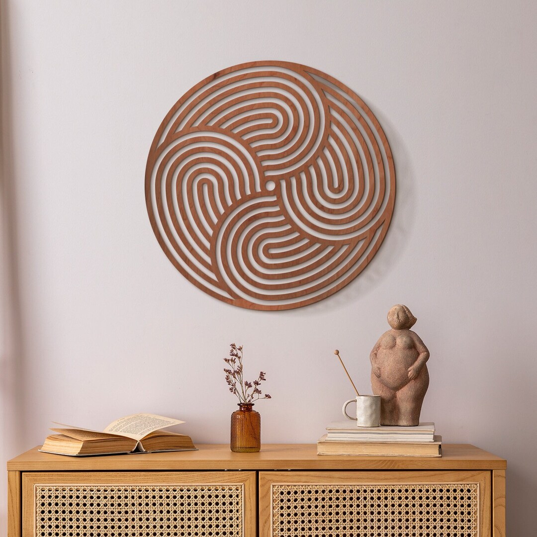 Round Wood Wall Art, Boho Wood Wall Art, Geometric Wall Decor, Abstract ...