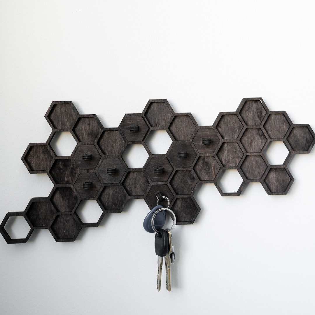 Honeycomb Key Holder, Hexagon Key Holder, Wood Key Holder, Wall Key ...