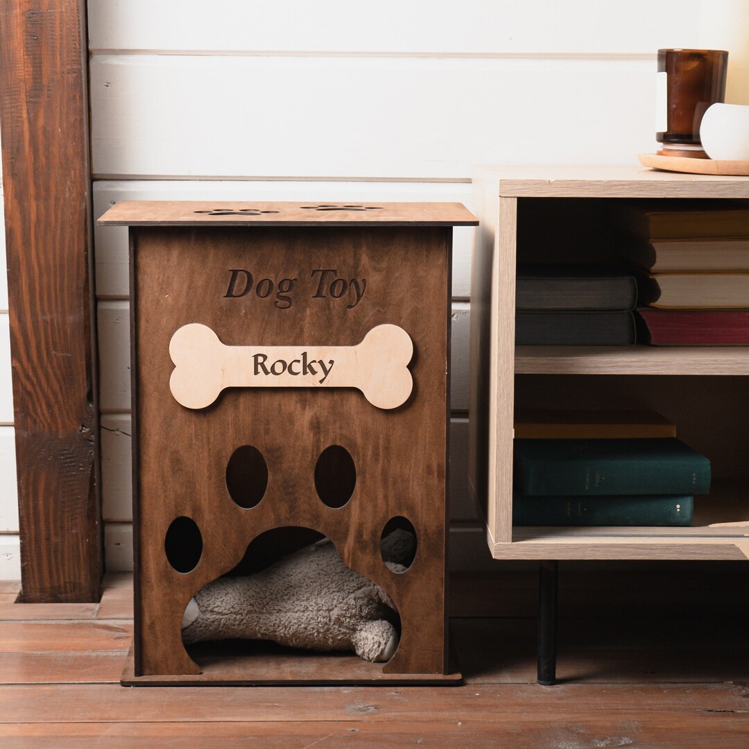 Wooden Dog Toy Box With Lid, Personalized Dog Toy Chest With Name, Dog ...