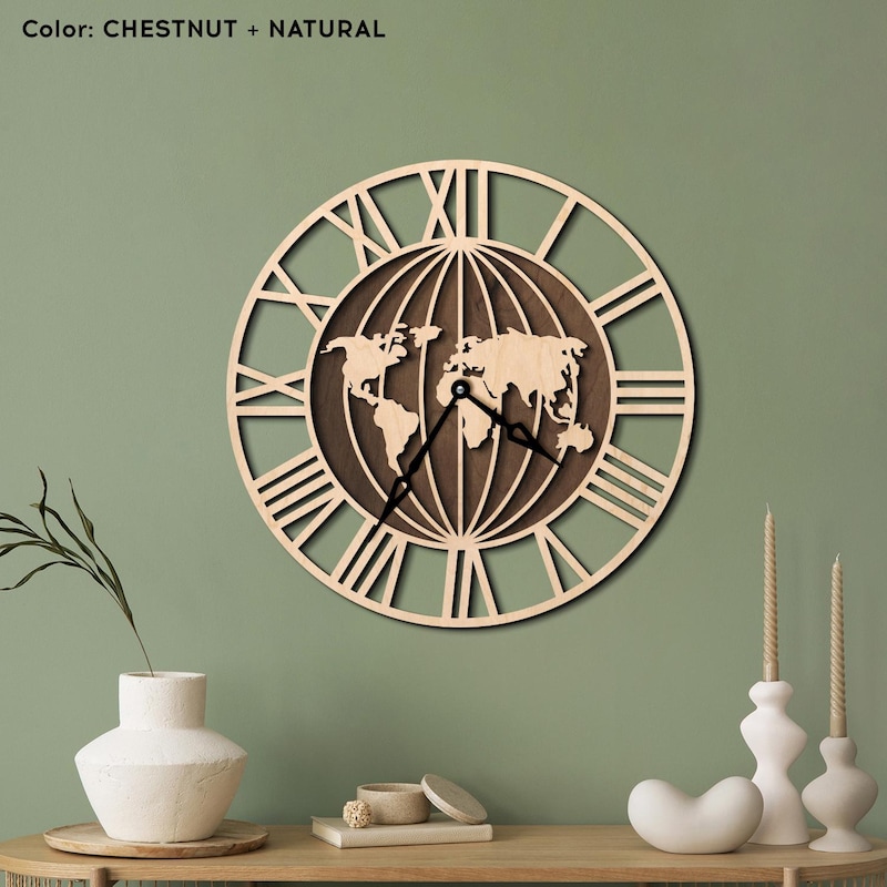 World Map Wall Clock - Etsy