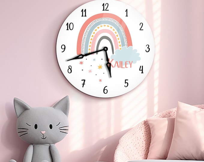 Rainbow WALL CLOCK Pastel Colors, Pastel Nursery Decor, Kids Room Decor ...