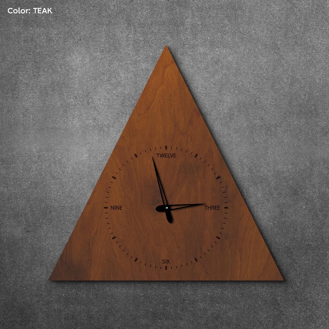 Triangle Wall Clock, Geometric Wall Clock, Wooden Wall Clock, Modern ...