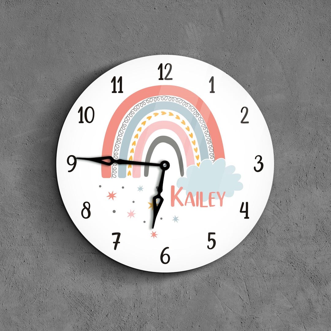Custom Name Wall Clock, Rainbow Wall Clock, Nursery Wall Decor, Baby ...