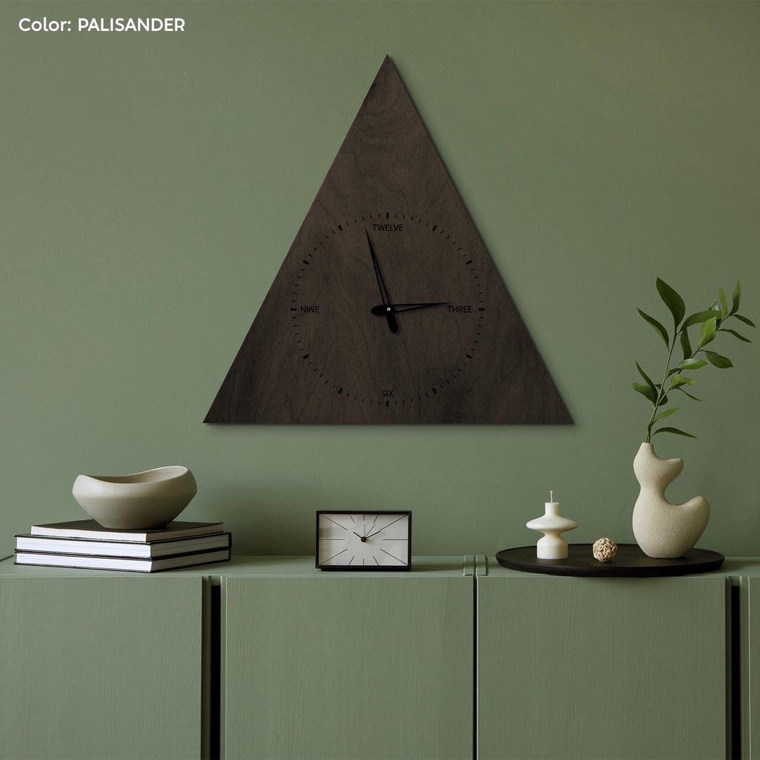 Triangle Wall Clock, Triangle Wood Clock, Wooden Wall Clock, Wall Clock ...