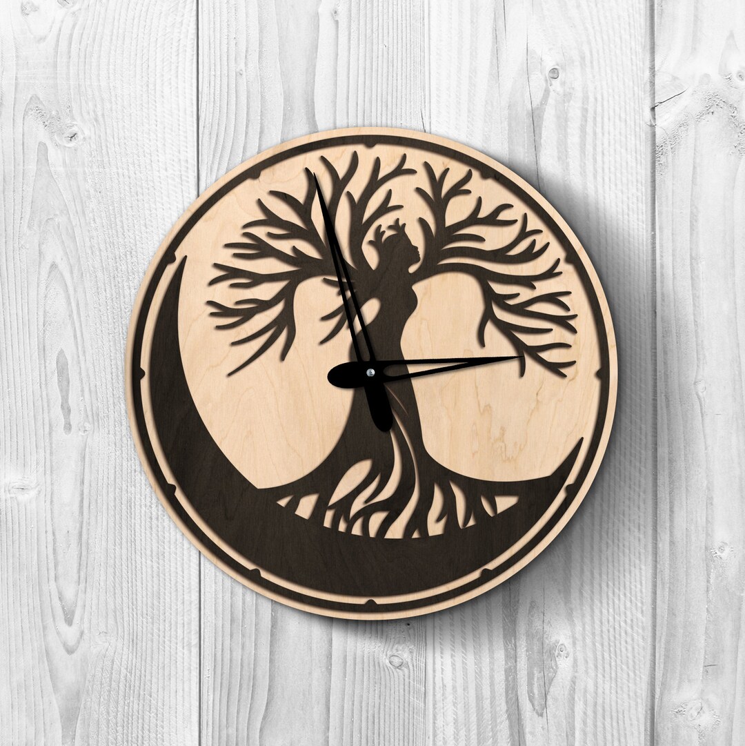Tree of Life Wall Clock, Tree of Life Moon Clock, Wooden Wall Clock ...
