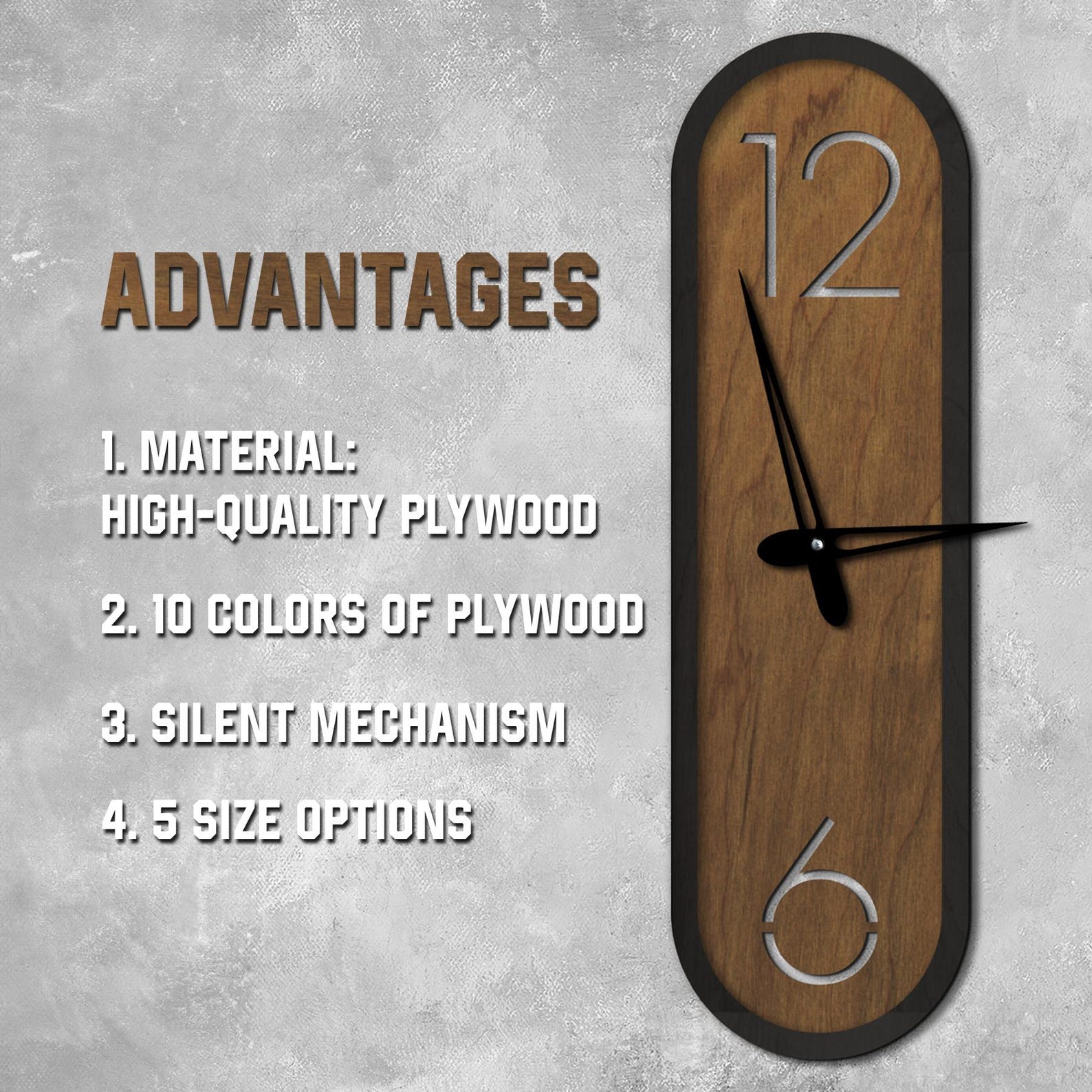 Oblong Wall Clock, Rectangular Wall Clock, Contemporary Modern Wall ...