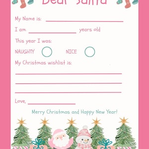 Printable Letter to Santa Pink Christmas Santa Letter Kids Letter to ...