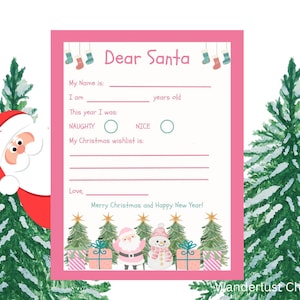 Printable Letter to Santa Pink Christmas Santa Letter Kids Letter to ...