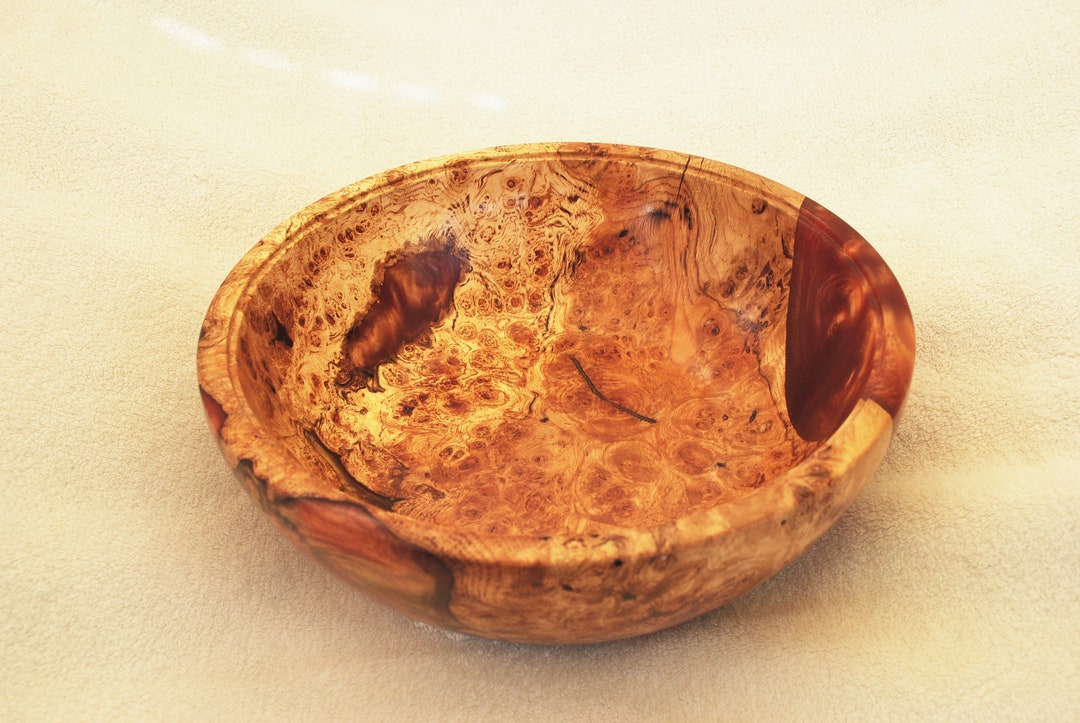 Beautiful Hand Turned Burr Oak Wood and Bronze Resin Fruit Bowl. Ideal ...