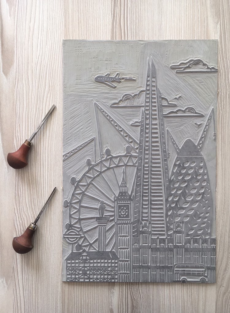 Silhouette City Original Linocut Print, London Print, London Linocut ...
