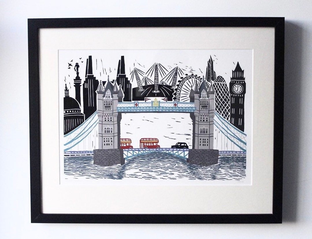 London Scene Print, Cityscape Linocut, Digital Illustration, London ...