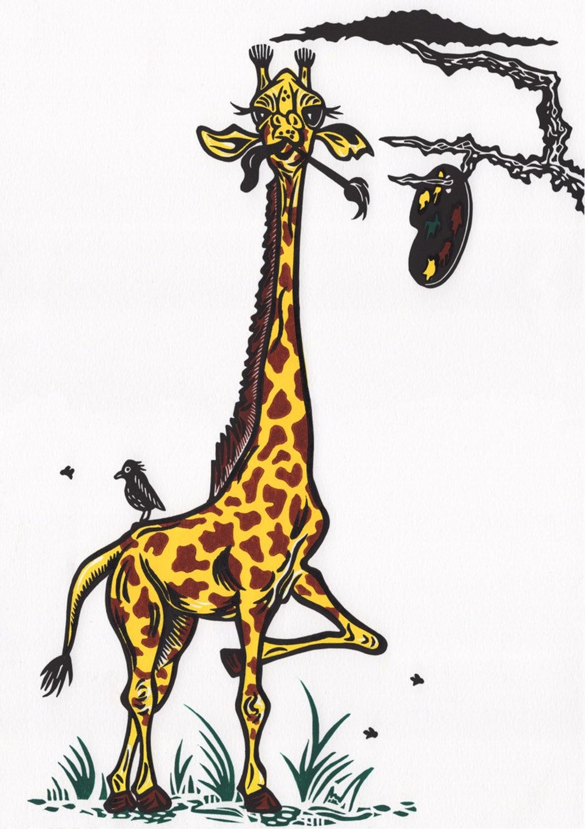 Giraffe Original Linocut Print Giraffe Print Giraffe Art - Etsy