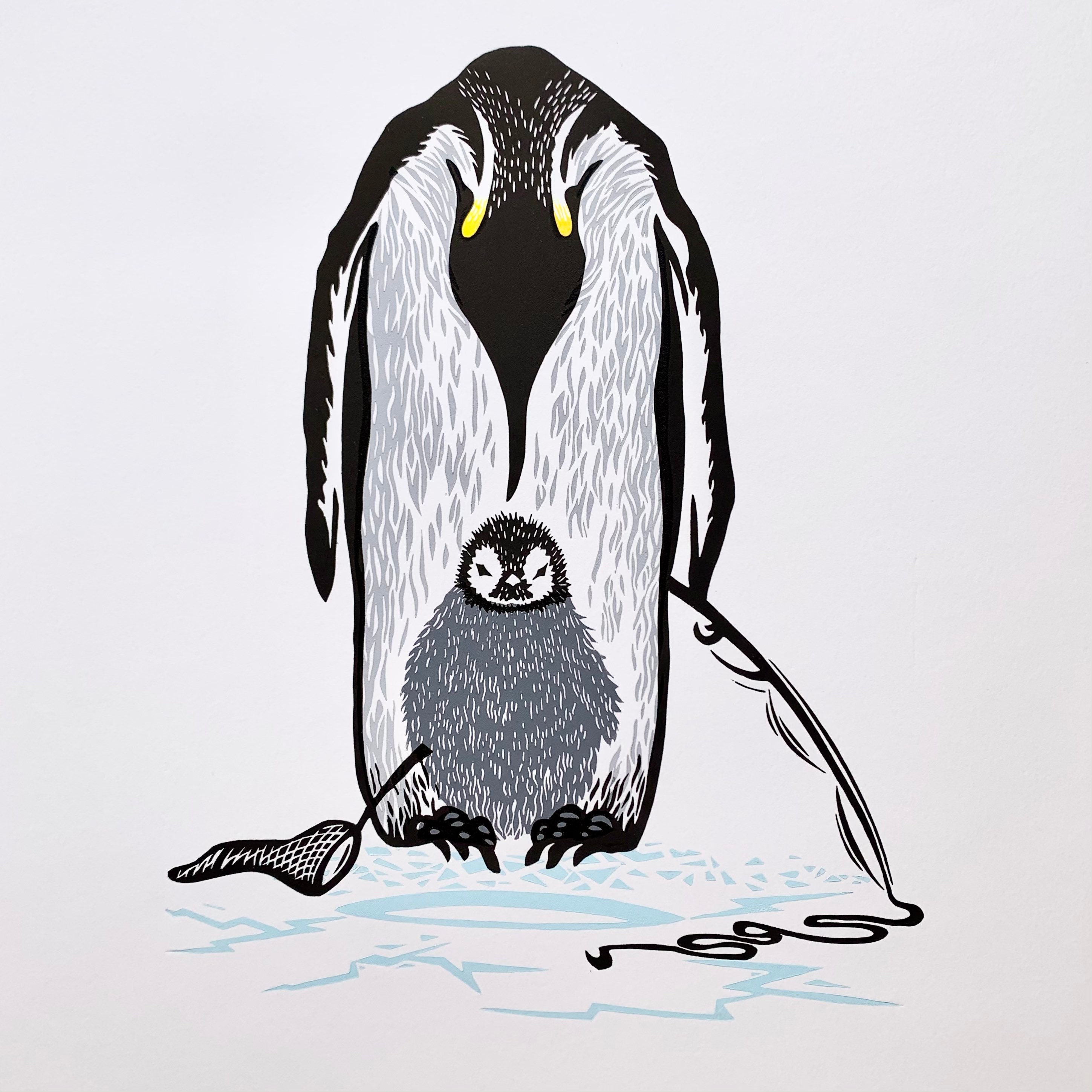 Fishing Original Linocut Print, Penguin Print, Penguin Art, Linocut ...