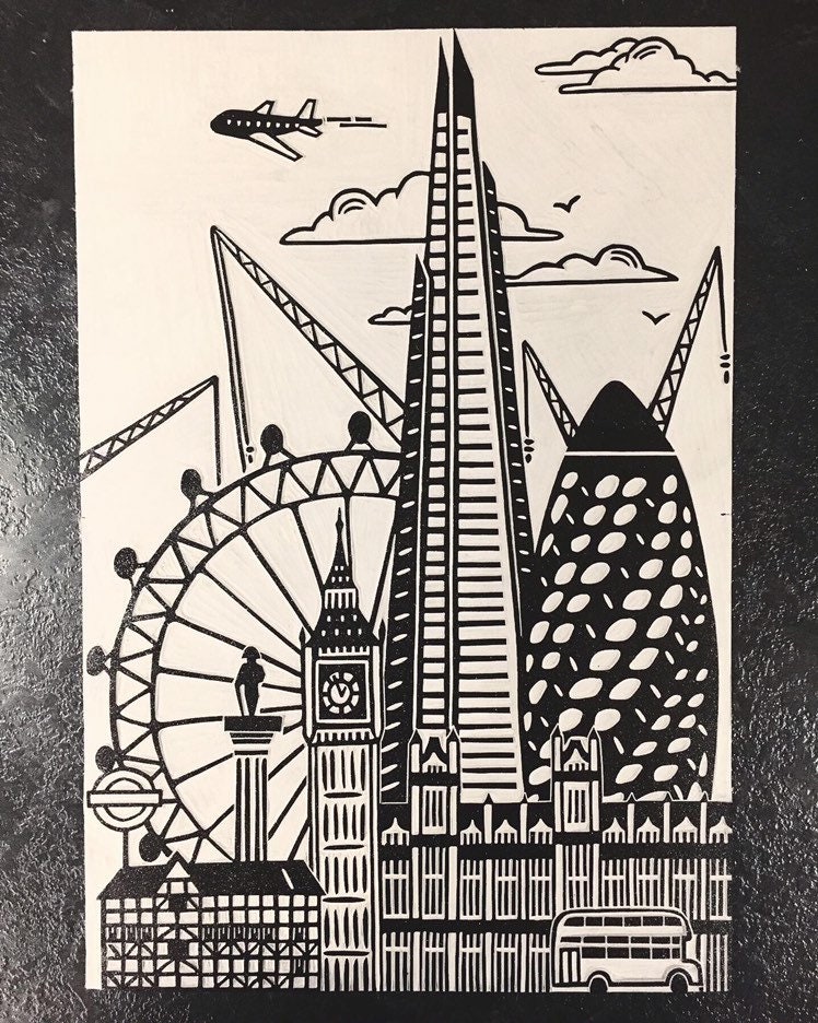 Silhouette City Original Linocut Print, London Print, London Linocut ...