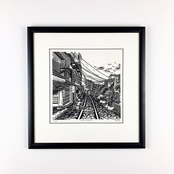 Train Tracks Original Linocut Print Vietnam Linocut Hanoi | Etsy UK