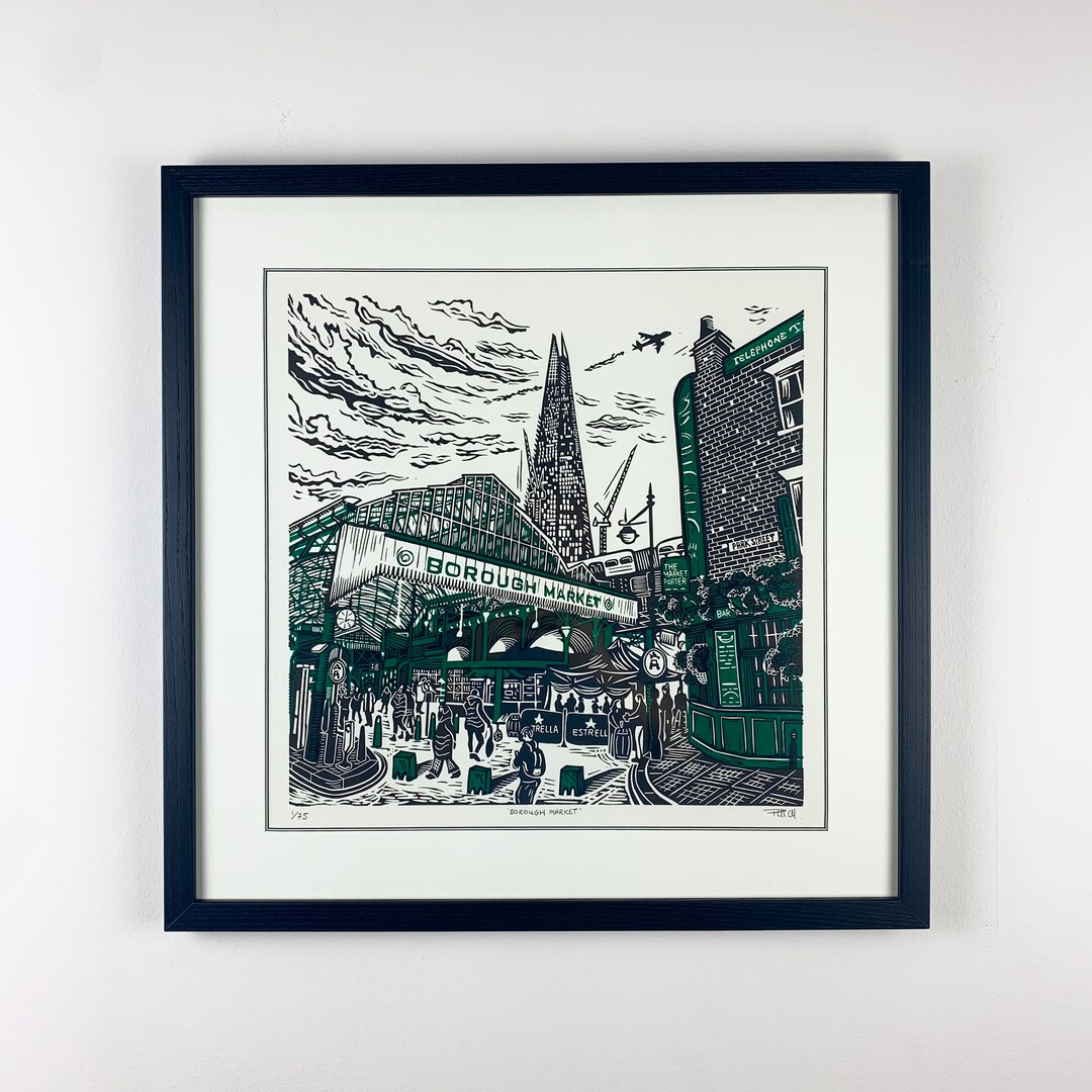 Borough Market Original Linocut Print, London Print, Borough Market Art ...