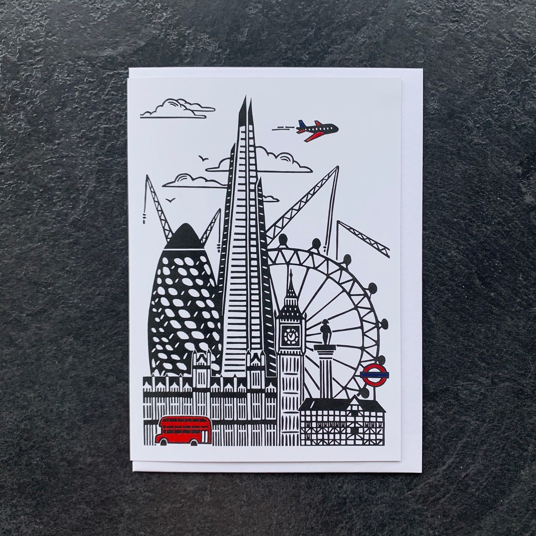 Silhouette City Greetings Card, London Card, London Linocut, London ...
