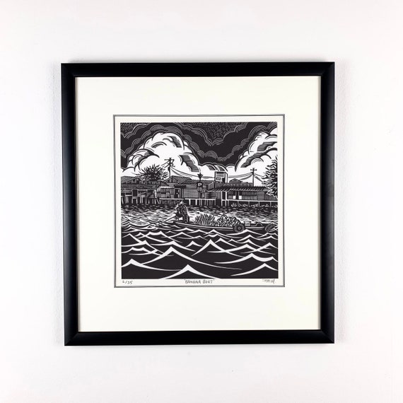 Banana Boat Original Linocut Print Vietnam Print Floating | Etsy