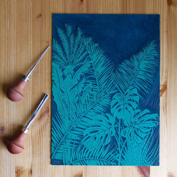 Botanical Gardens Original Linocut Print, Black and White Print ...