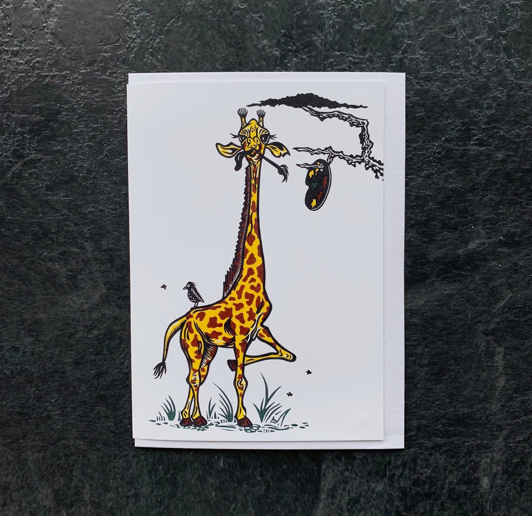 Giraffe Greetings Card, Giraffe Card, Giraffe Linocut Card, Illustrated ...