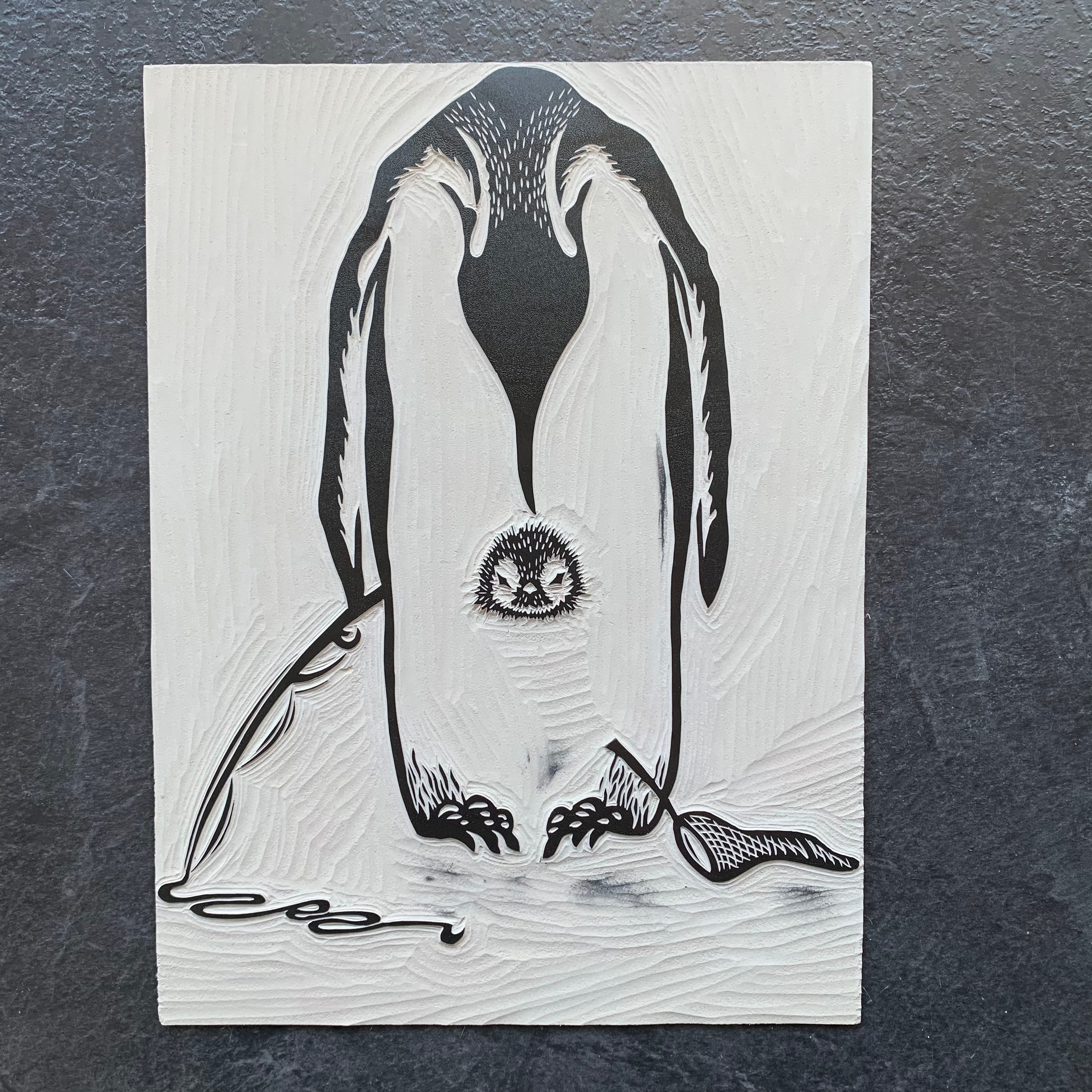 Fishing Original Linocut Print Penguin Print Penguin Art - Etsy UK