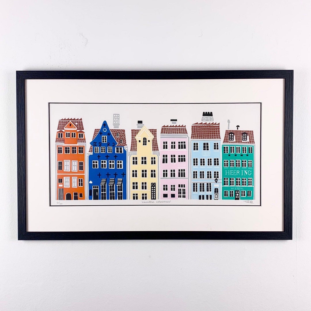 Colourful Copenhagen Original Linocut Print, Copenhagen Print ...